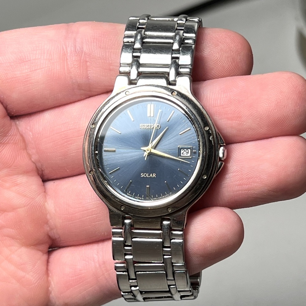 Vintage Seiko Solar Watch Men’s Blue Dial - Gem